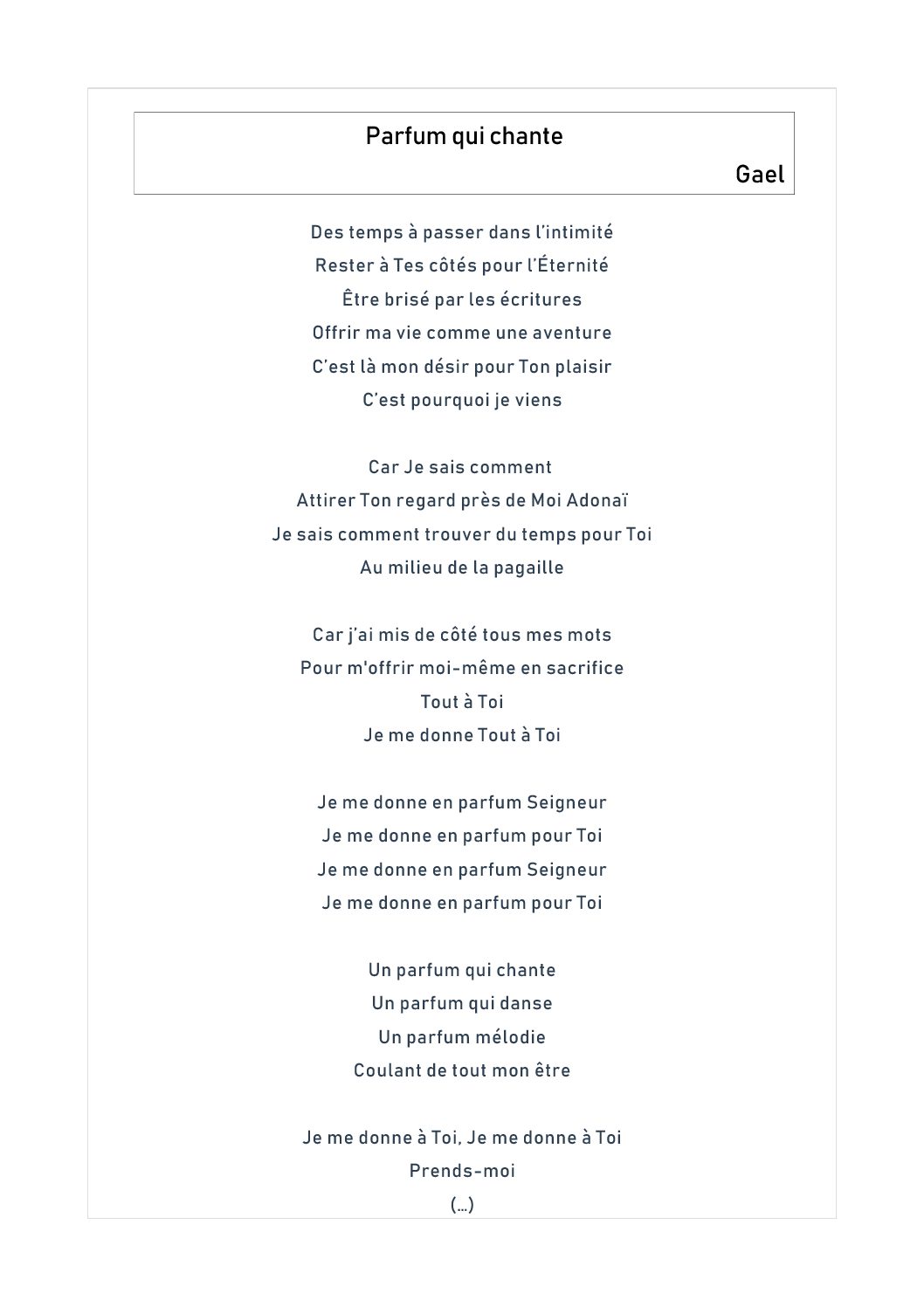 Parfum qui chante – paroles pdf | Église évangélique Christ Refuge Pour ...
